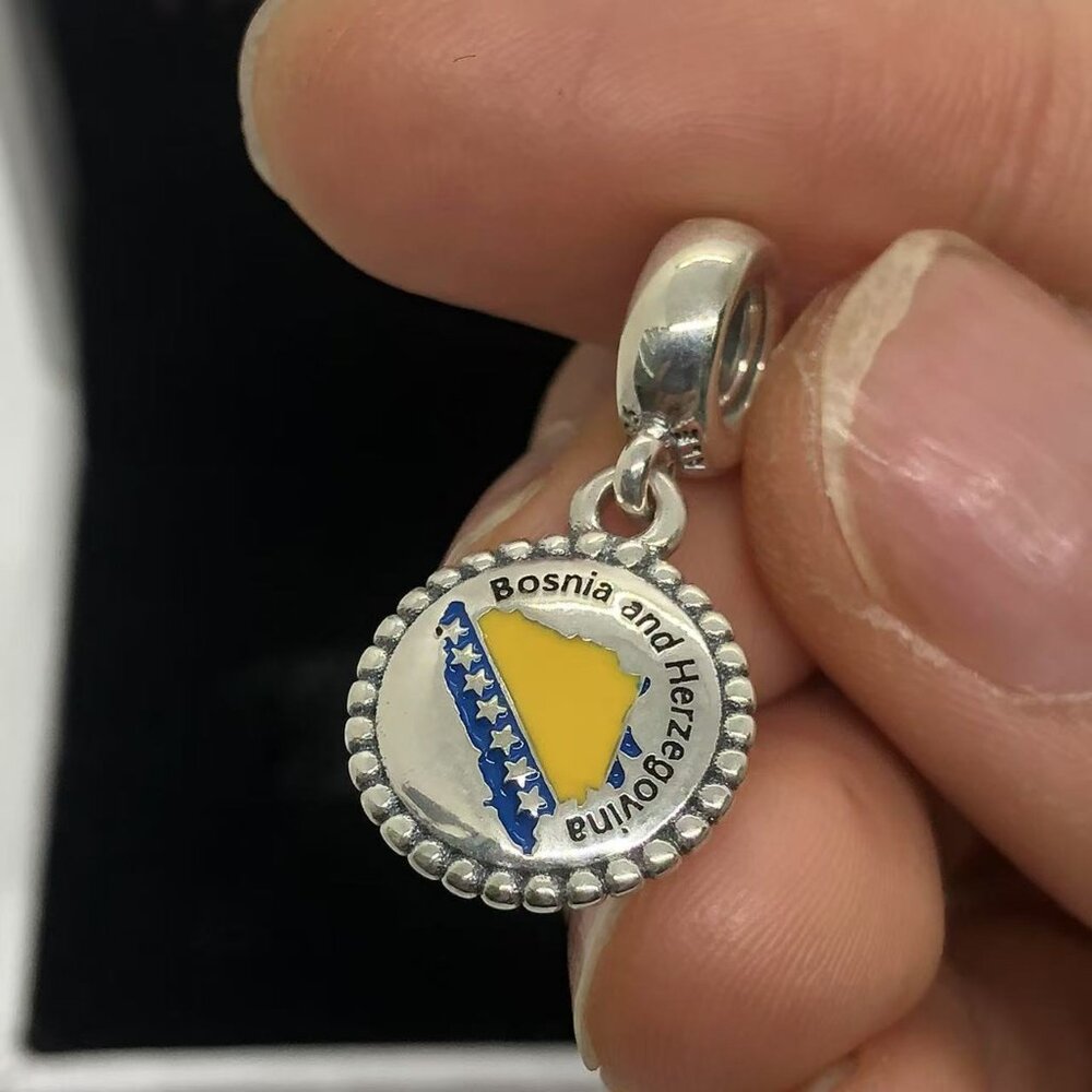 Pandora Bosnia And Herzegovina Map Flag Dangle Charm … - Gem